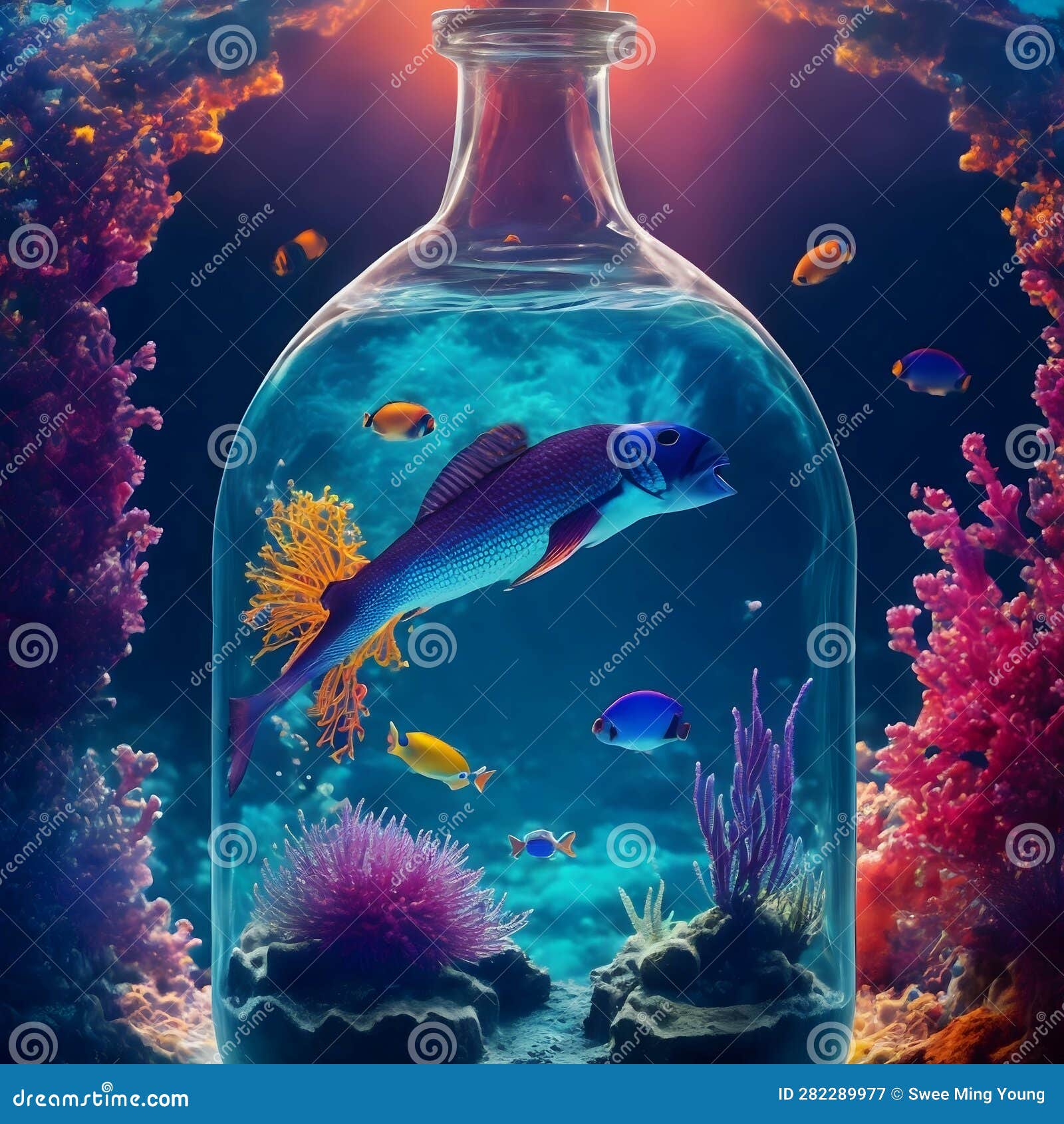 Psychedelic Ocean Waves With Small Castle. Ai Generated Stock Photo ...