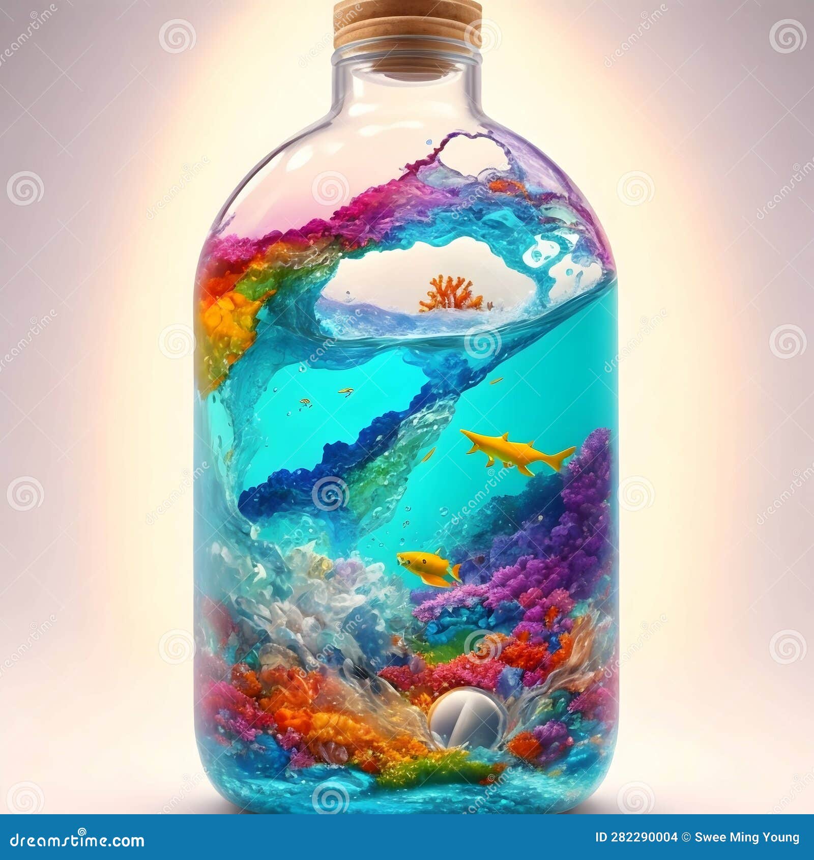 Psychedelic Ocean Waves With Small Castle. Ai Generated Stock Photo ...