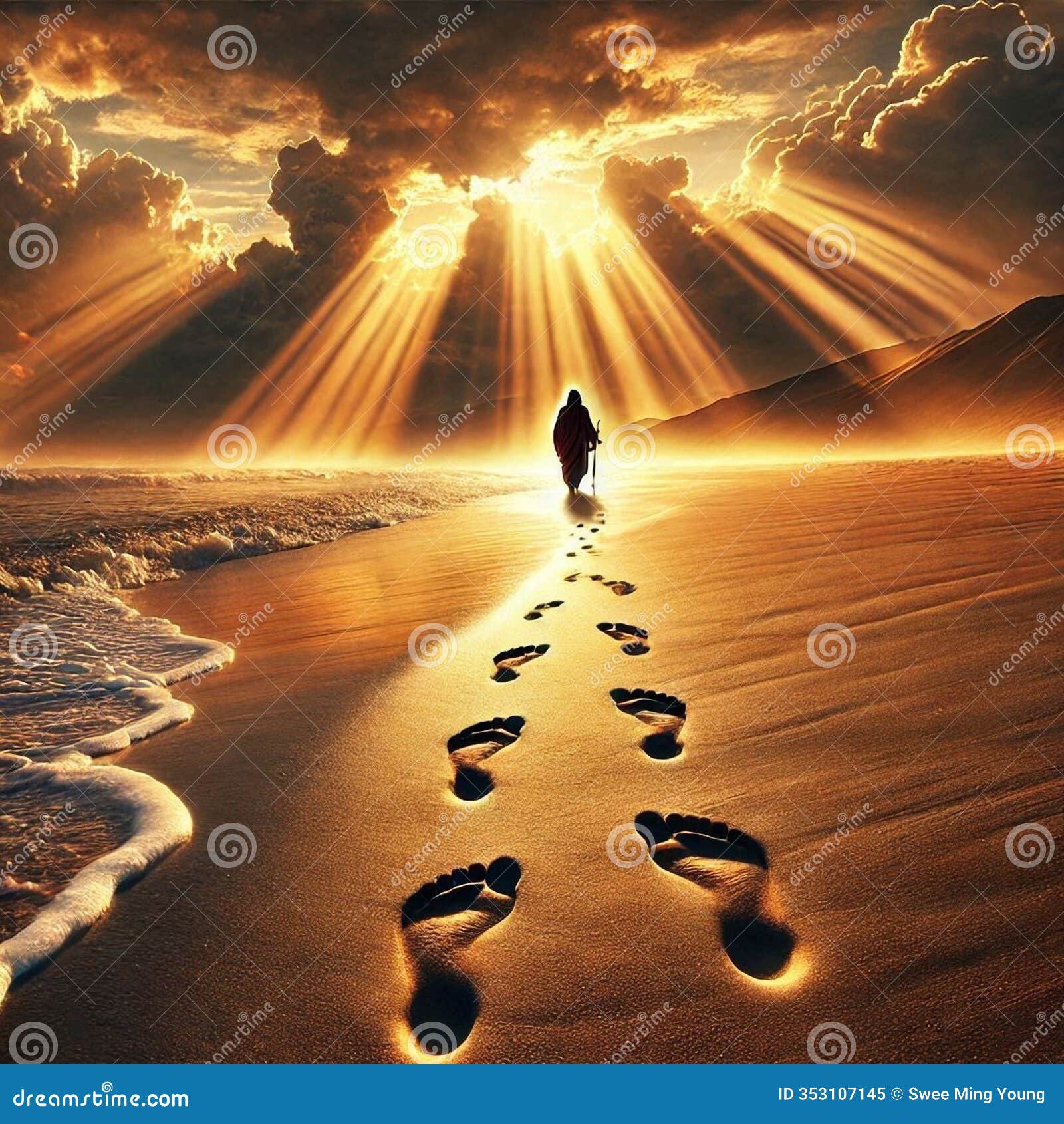 Image of Footprints of the Lord Walking Towards the Light. Stock ...