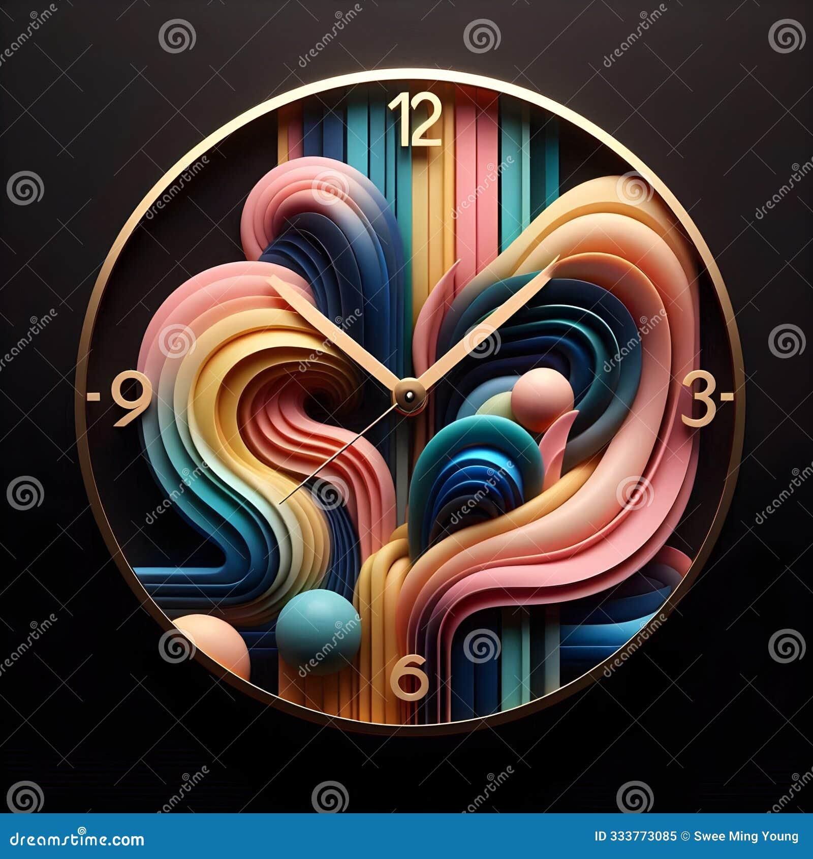Vibrant Image of Front View of an Abstract Clock. Stock Illustration ...