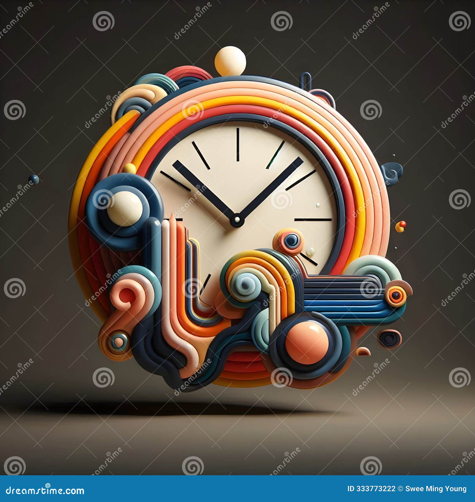 Vibrant Image of Front View of an Abstract Clock. Stock Illustration ...