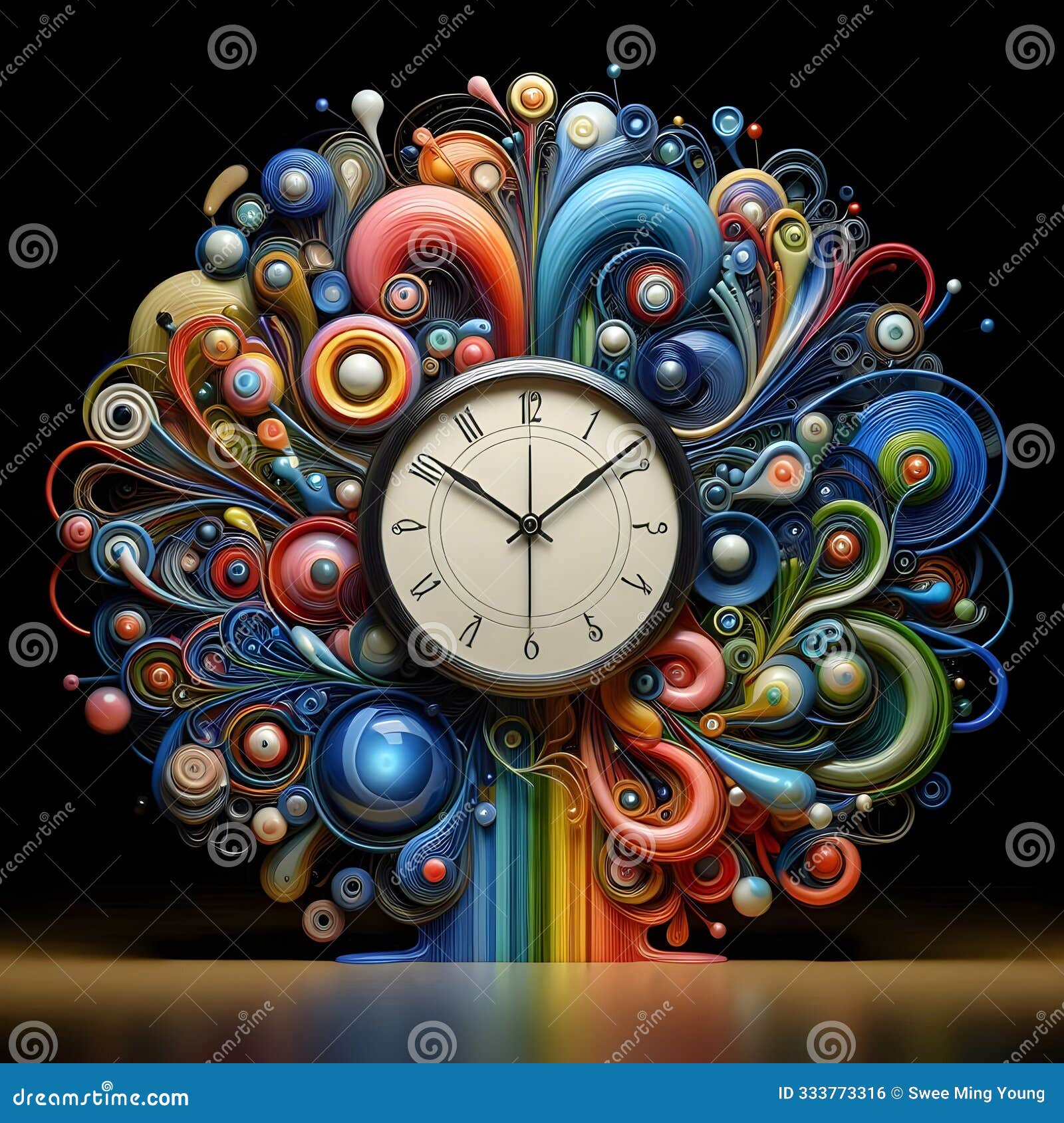 Vibrant Image of Front View of an Abstract Clock. Stock Illustration ...