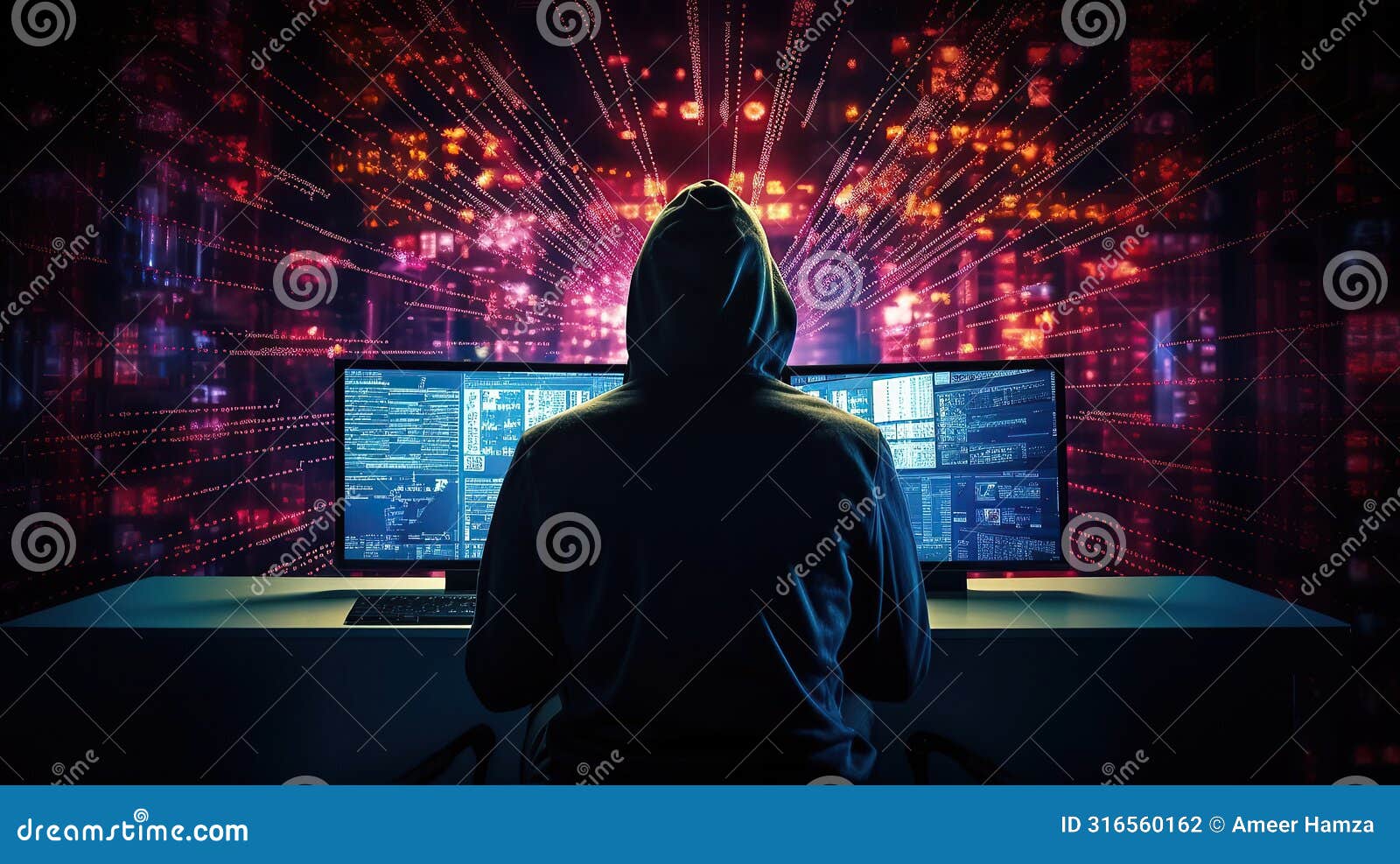 Artificial Intelligence, a Hacker Using Laptop, Hacking Room, Sitting ...