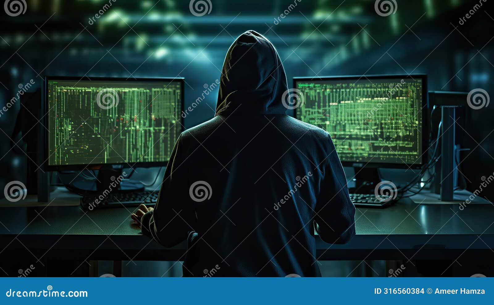 Artificial Intelligence, a Hacker Using Laptop, Sitting on Chair, Big ...