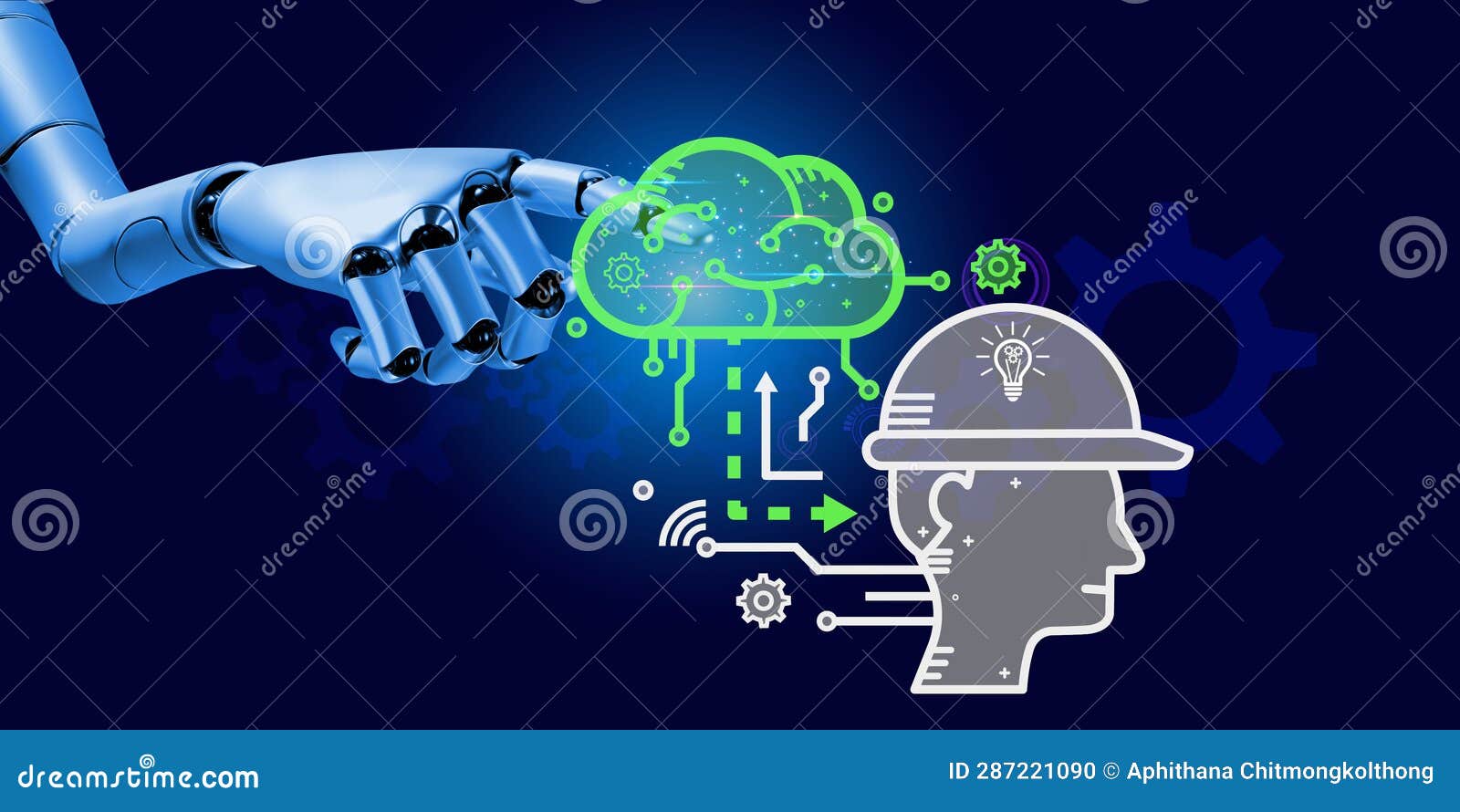 Artificial Intelligence Hand with Element Digital Icon Imagination Help ...