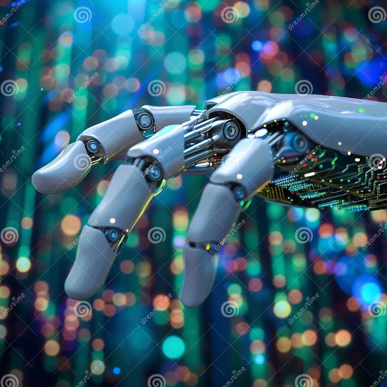 Artificial Intelligence Hand Emerging from a Techinfused Background ...