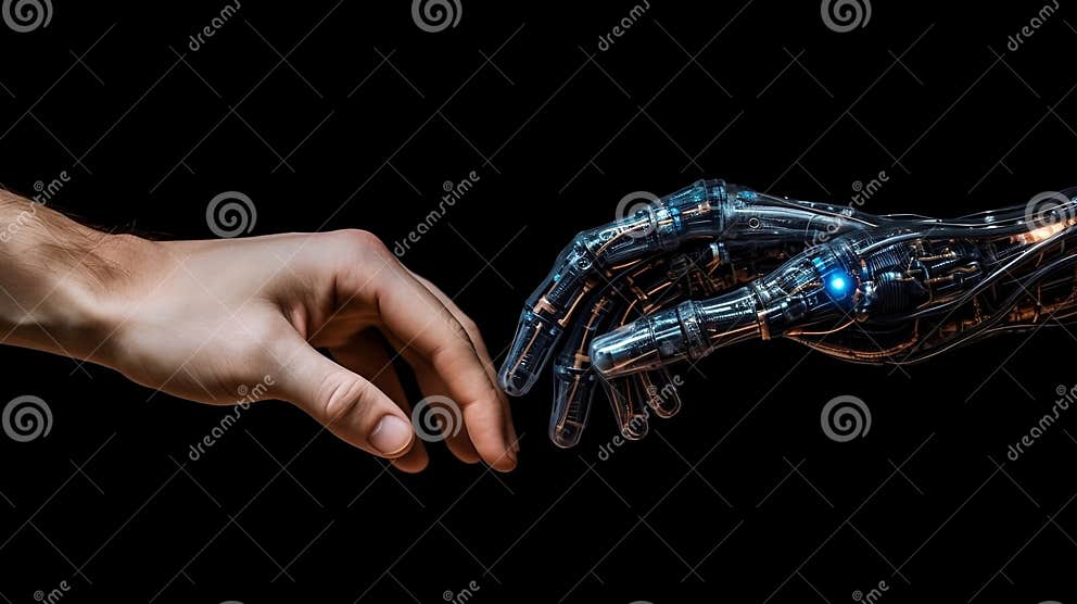 Artificial Intelligence Hand and People Hand. Ai Generative Stock ...