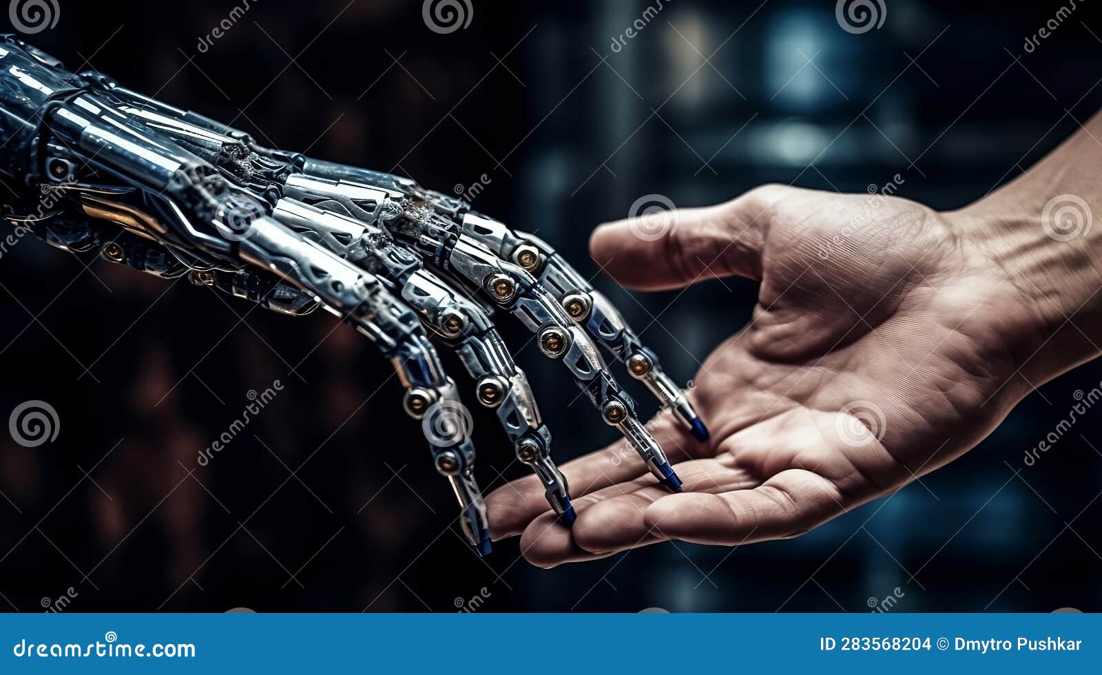 Artificial Intelligence Hand and People Hand. Ai Generative Stock ...