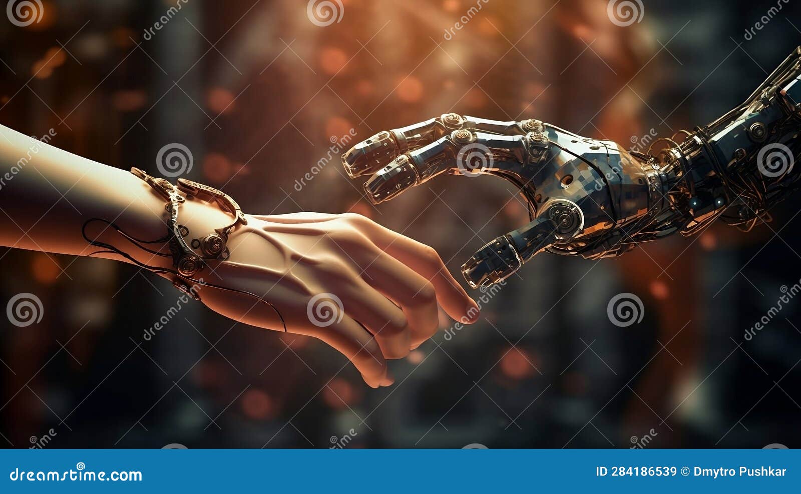 Artificial Intelligence Hand and People Hand. Ai Generative Stock ...