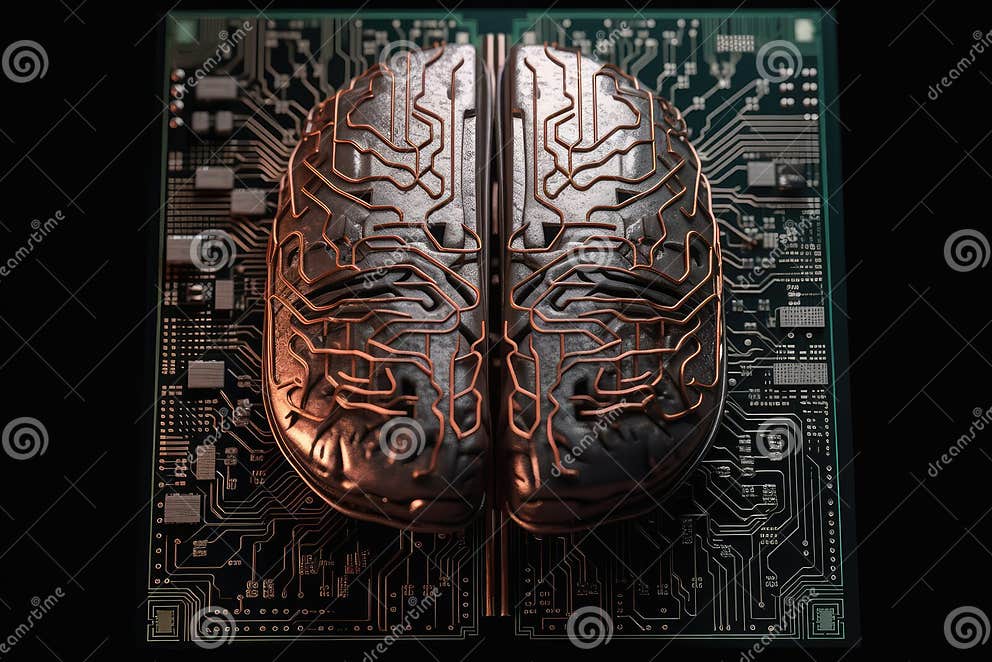 Artificial Intelligence Hardware Concept. Brain Made of Circuits in the ...