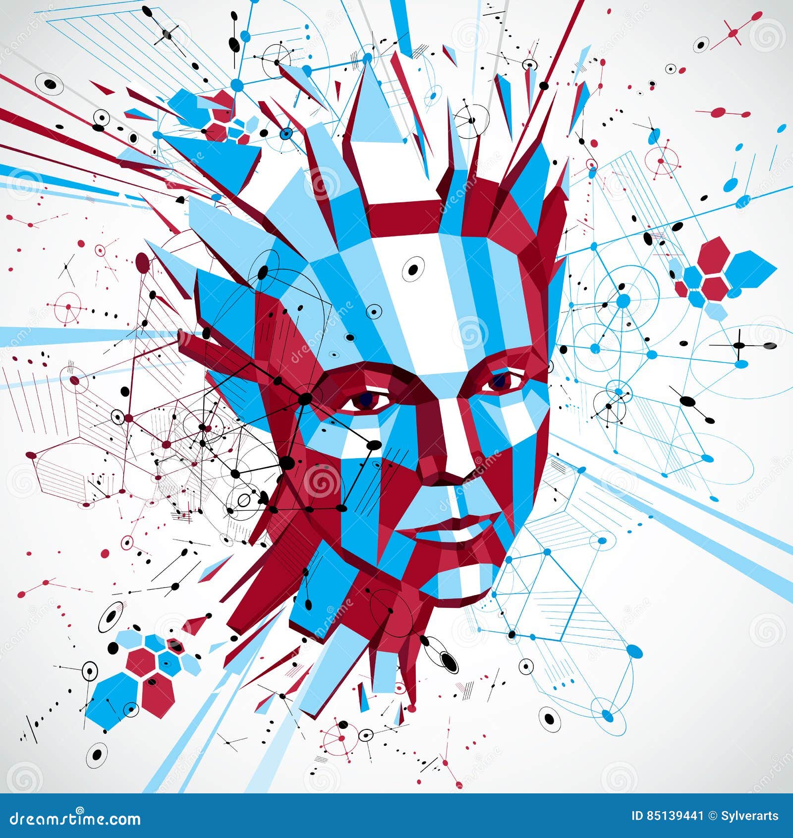 Artificial Intelligence Head, Low Poly Style 3d Vector Wireframe ...