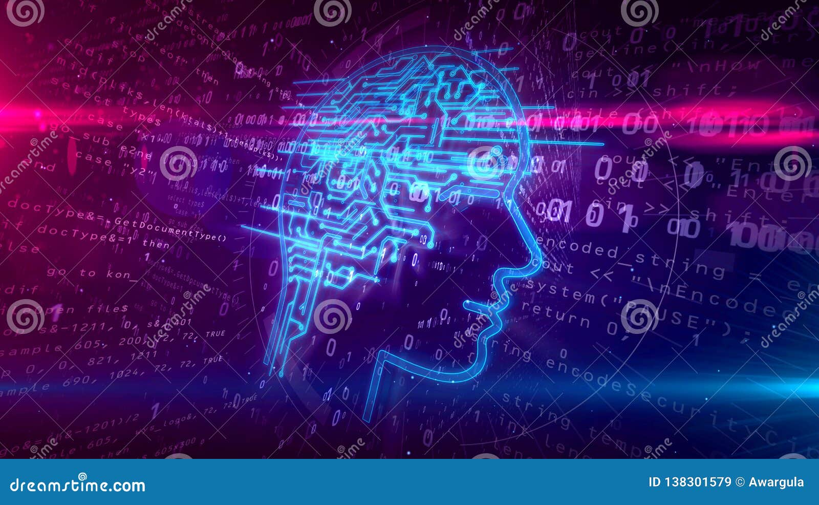 Artificial Intelligence Head Shape on Digital Background Stock ...