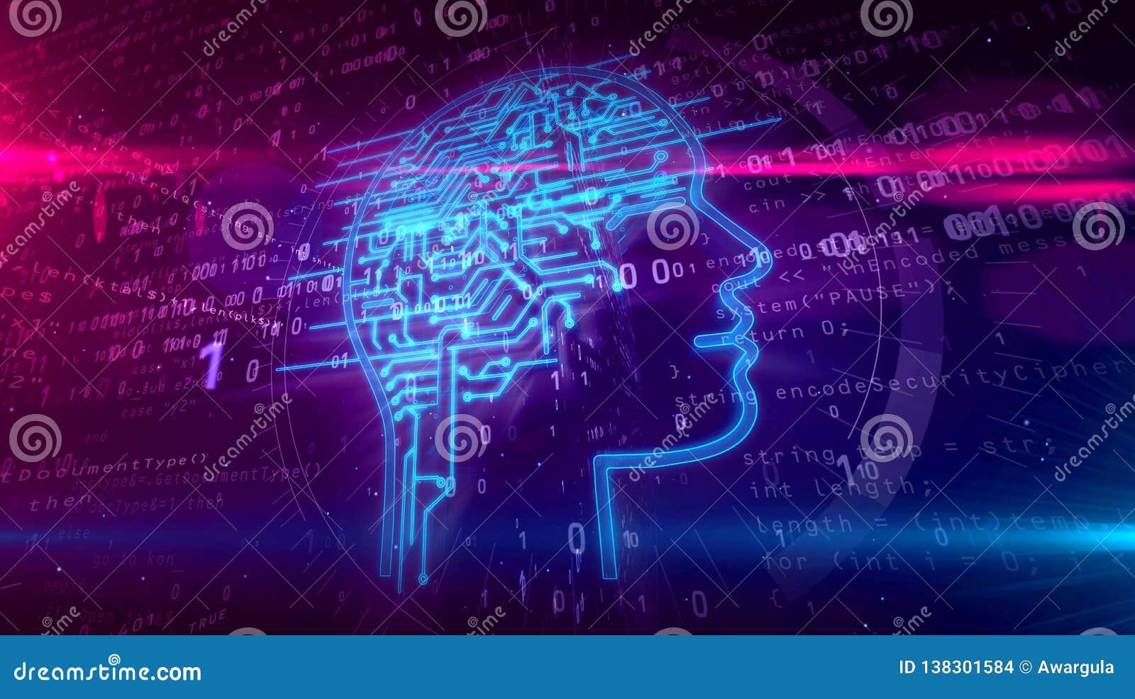 Artificial Intelligence Head Shape on Digital Background Stock ...