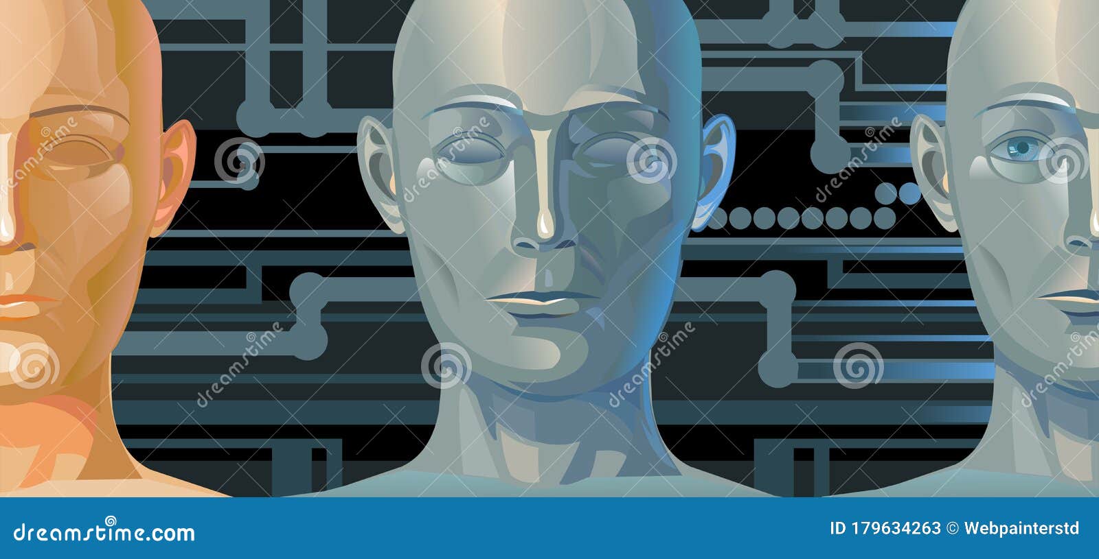 Artificial Intelligence Head. Vector. The Face Of A Humanoid Metal ...