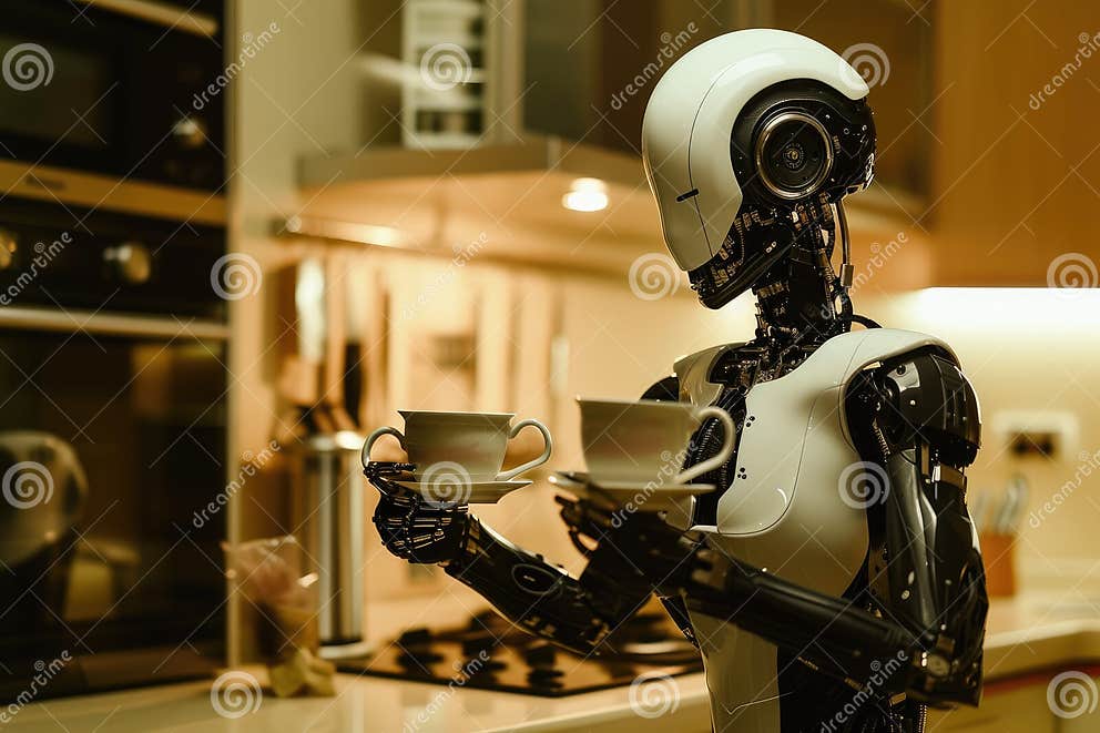 Artificial Intelligence at Home: Robot Helper with Coffee. Stock ...