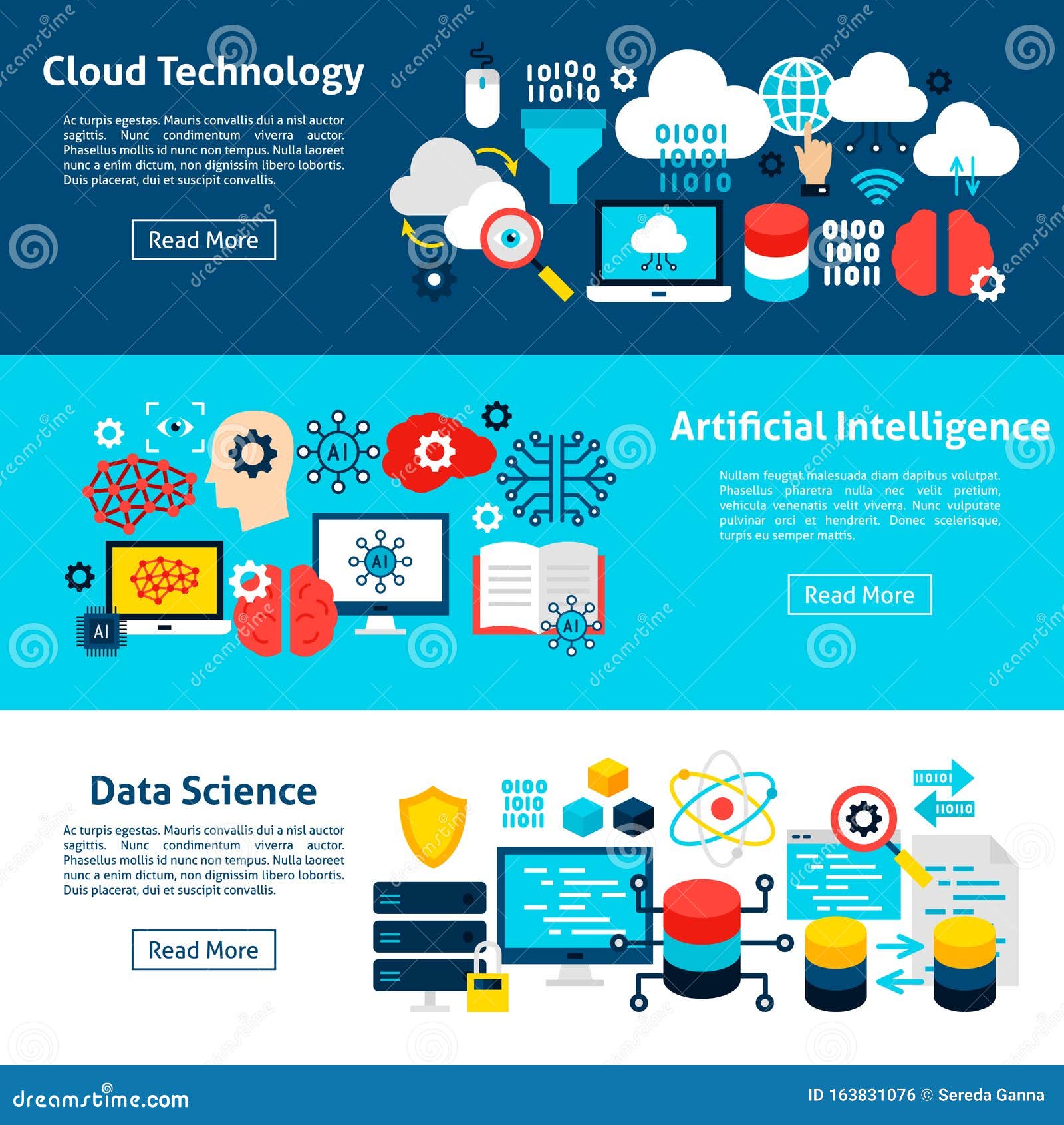 Artificial Intelligence Horizontal Banners Stock Vector - Illustration ...
