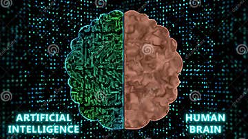 Artificial Intelligence and Human Brain Comparison Illustration Stock ...