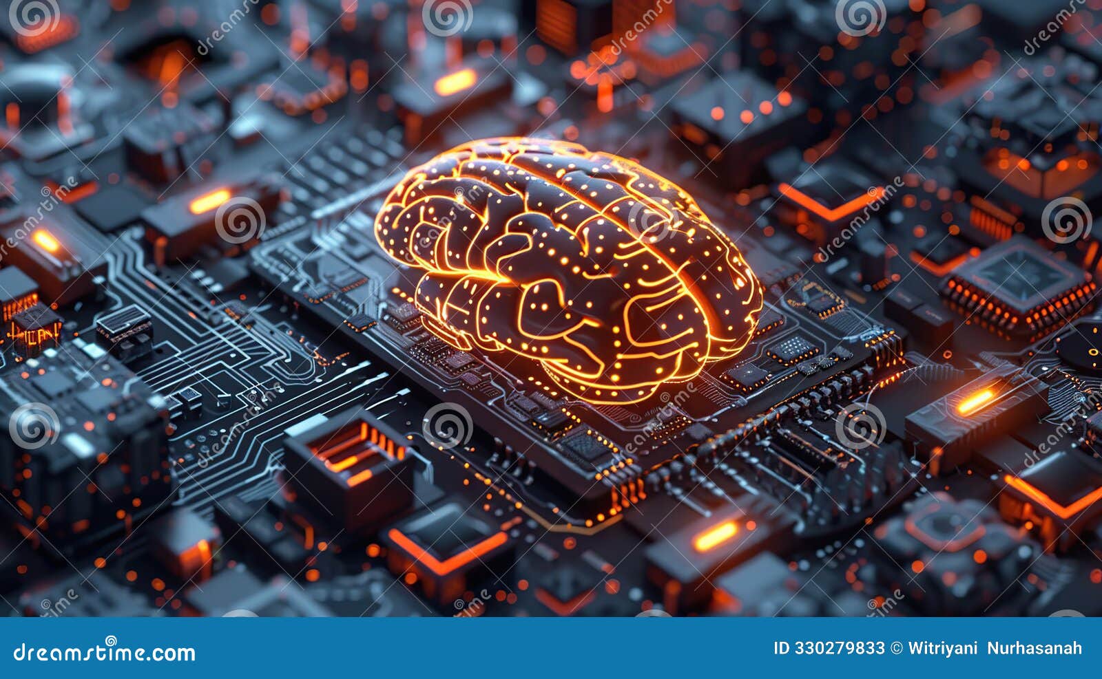 Artificial Intelligence and the Human Brain Stock Image - Image of ...