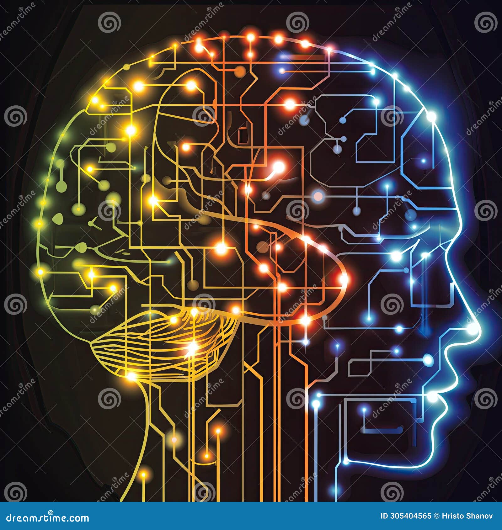 Artificial Intelligence and Human Brain Stock Illustration ...