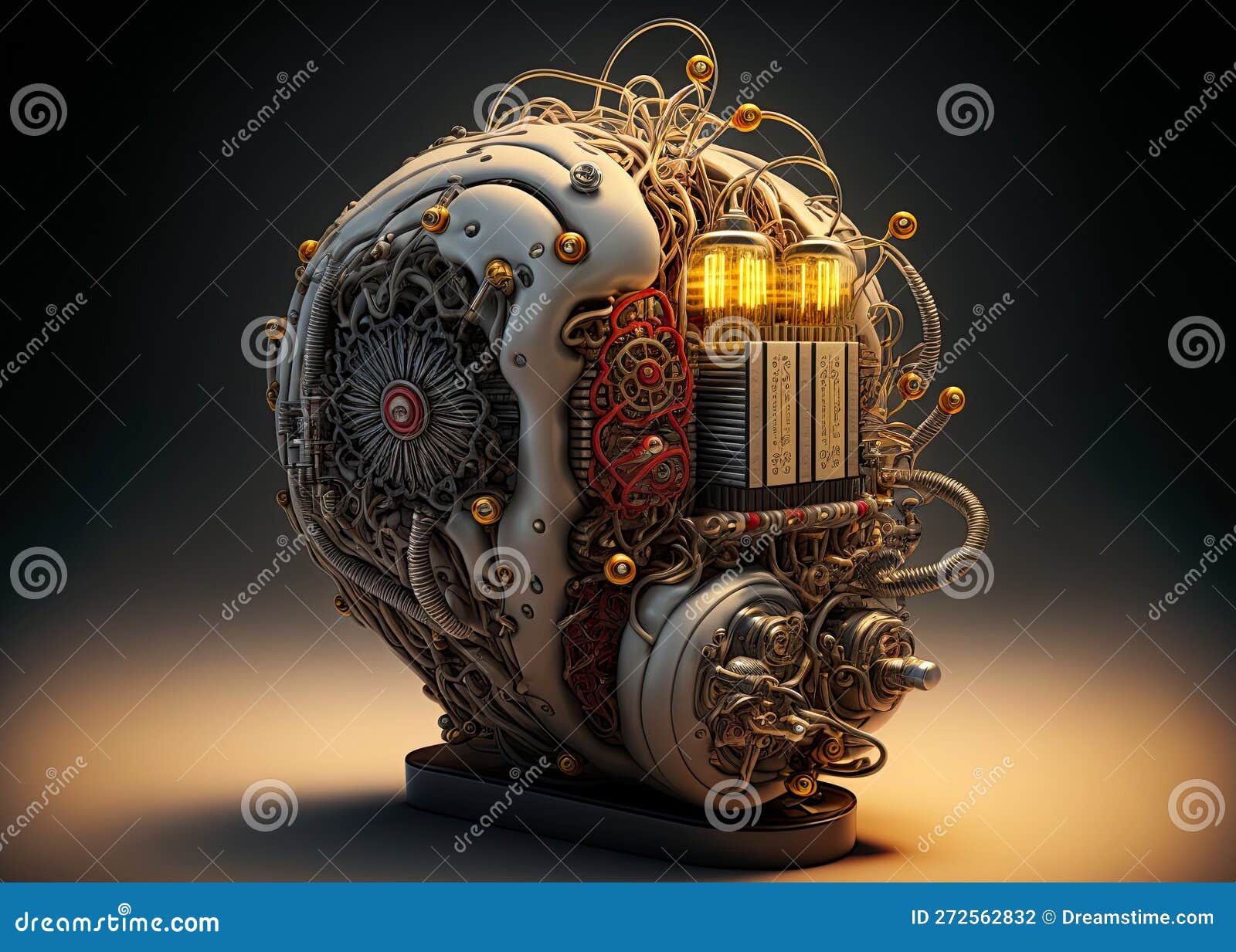 Artificial Intelligence. Human Brain Machine in Steampunk Style Stock ...