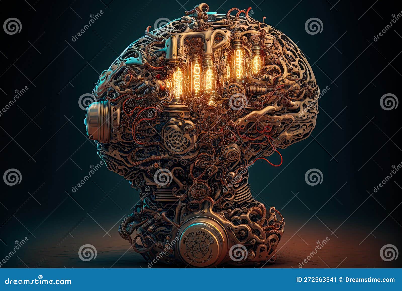 Artificial Intelligence. Human Brain Machine in Steampunk Style Stock ...