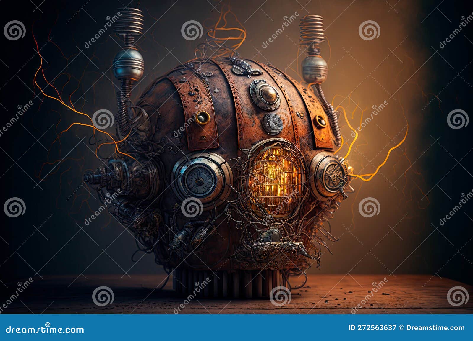 Artificial Intelligence. Human Brain Machine in Steampunk Style Stock ...