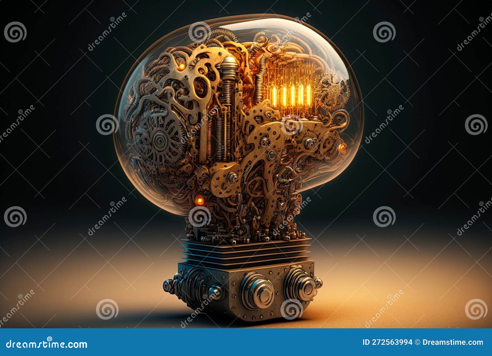 Artificial Intelligence. Human Brain Machine in Steampunk Style Stock ...