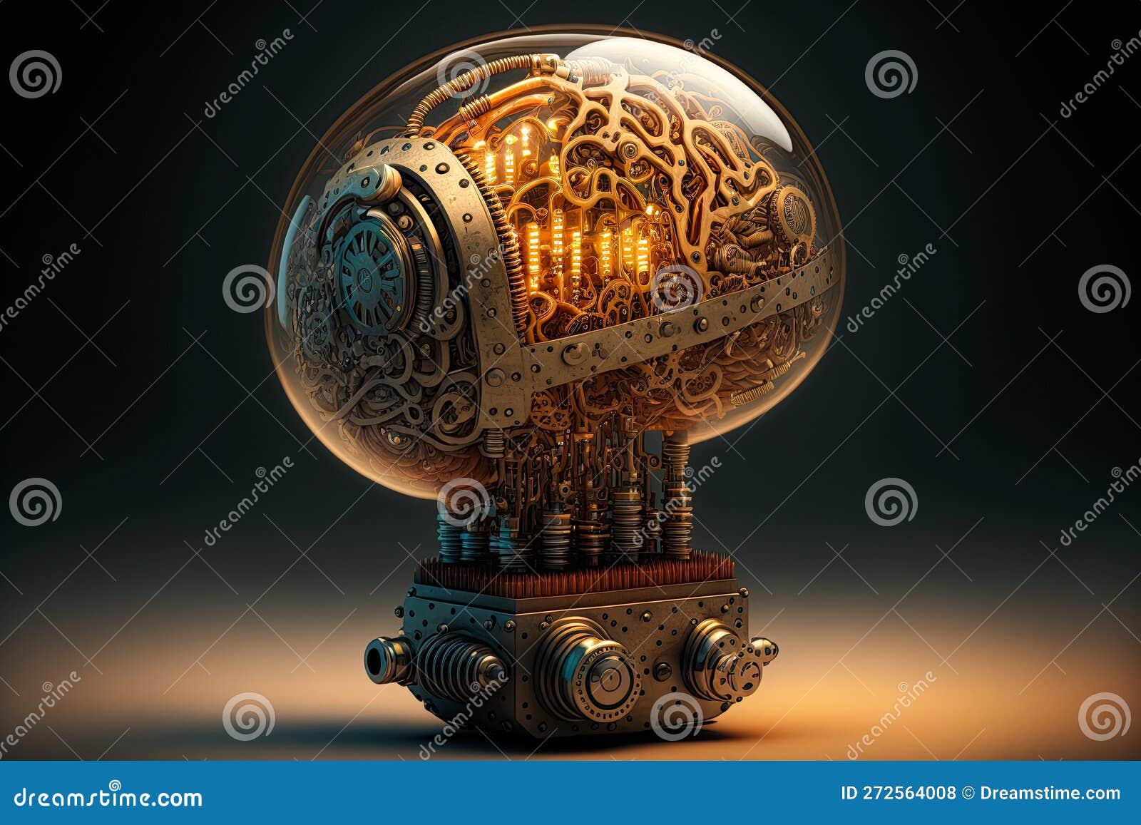 Artificial Intelligence. Human Brain Machine in Steampunk Style Stock ...