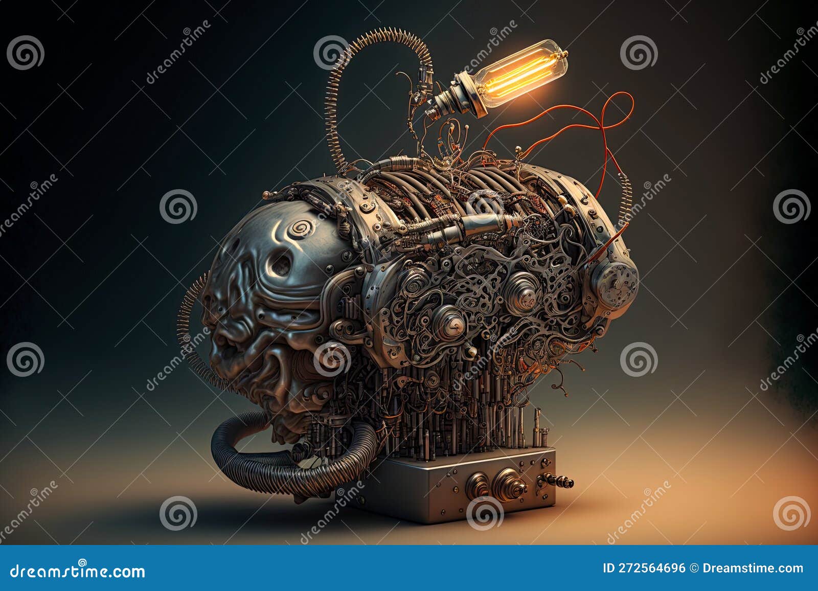 Artificial Intelligence. Human Brain Machine in Steampunk Style Stock ...