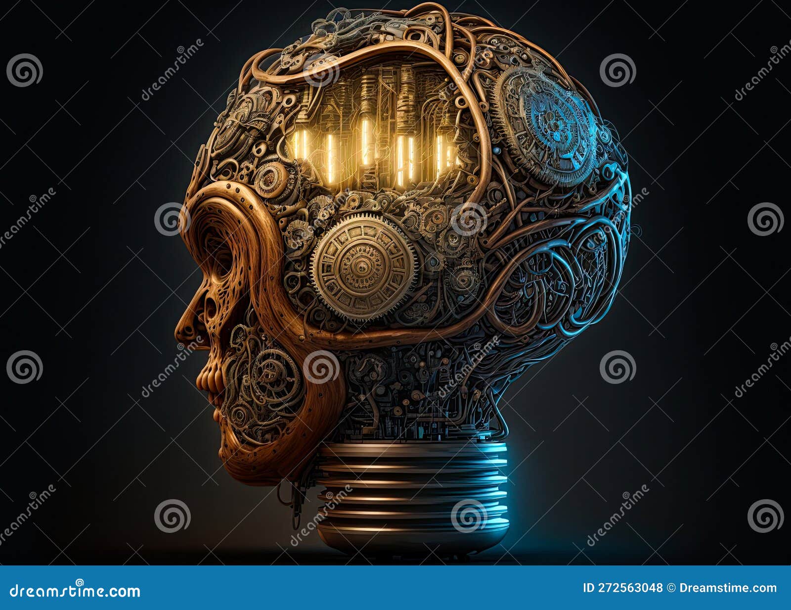 Artificial Intelligence. Human Head and Brain Machine Mechanism ...