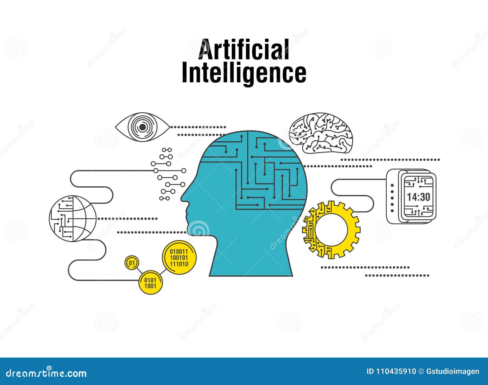 Artificial Intelligence Human Head Brain World Gear Connection Stock ...