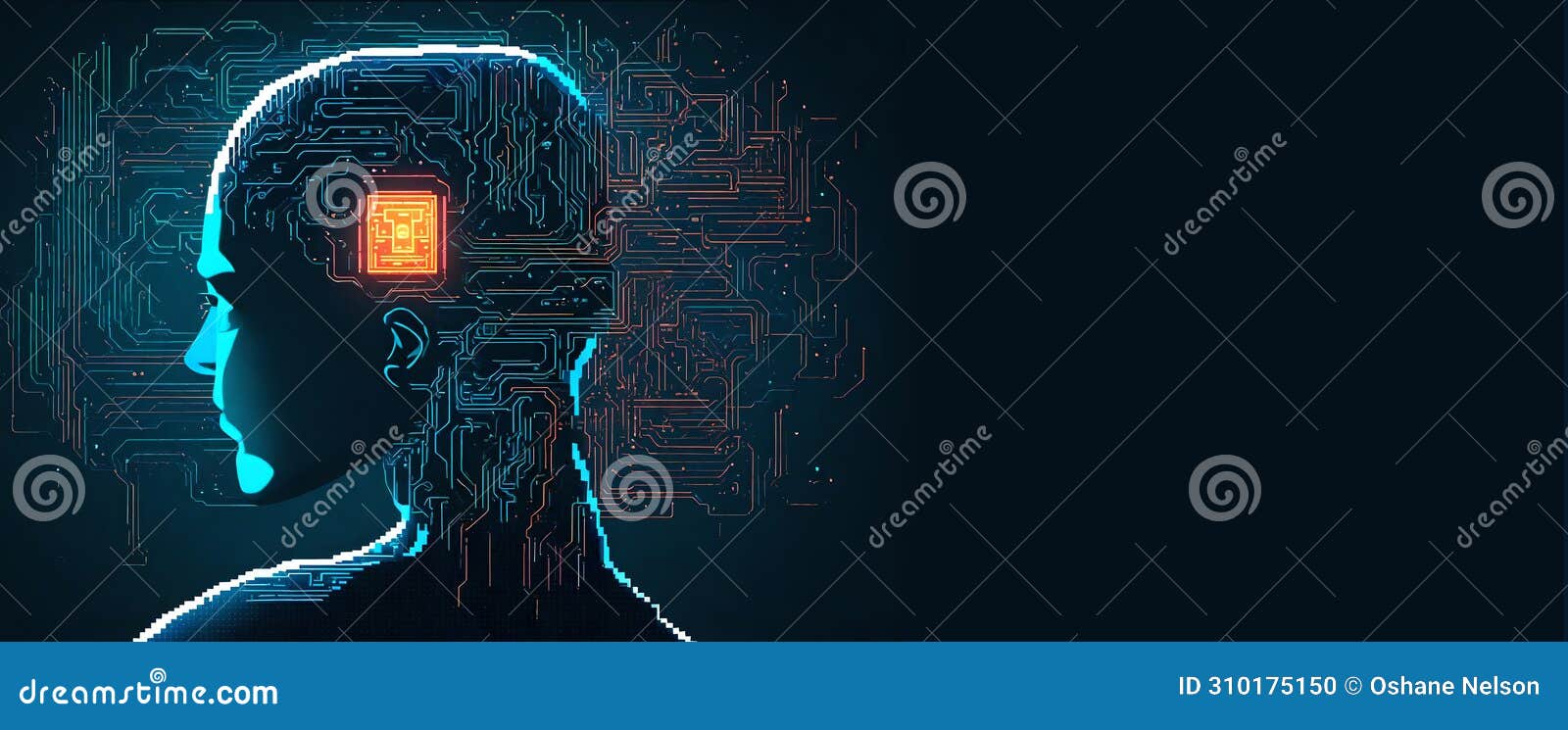 Artificial Intelligence Human Head Chip Brain Technology and Futuristic ...