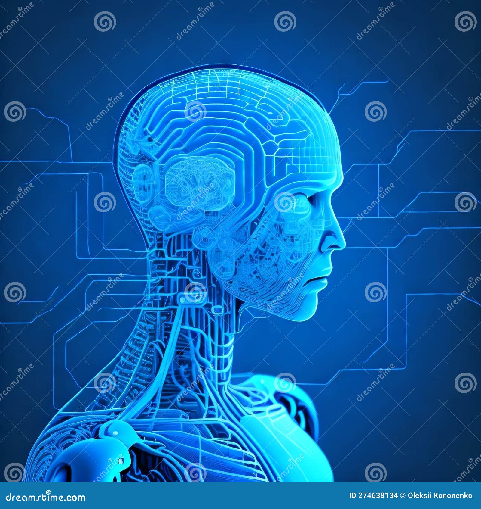 Artificial Intelligence. Human Head Outline with Circuit Board Inside. Technology and ...