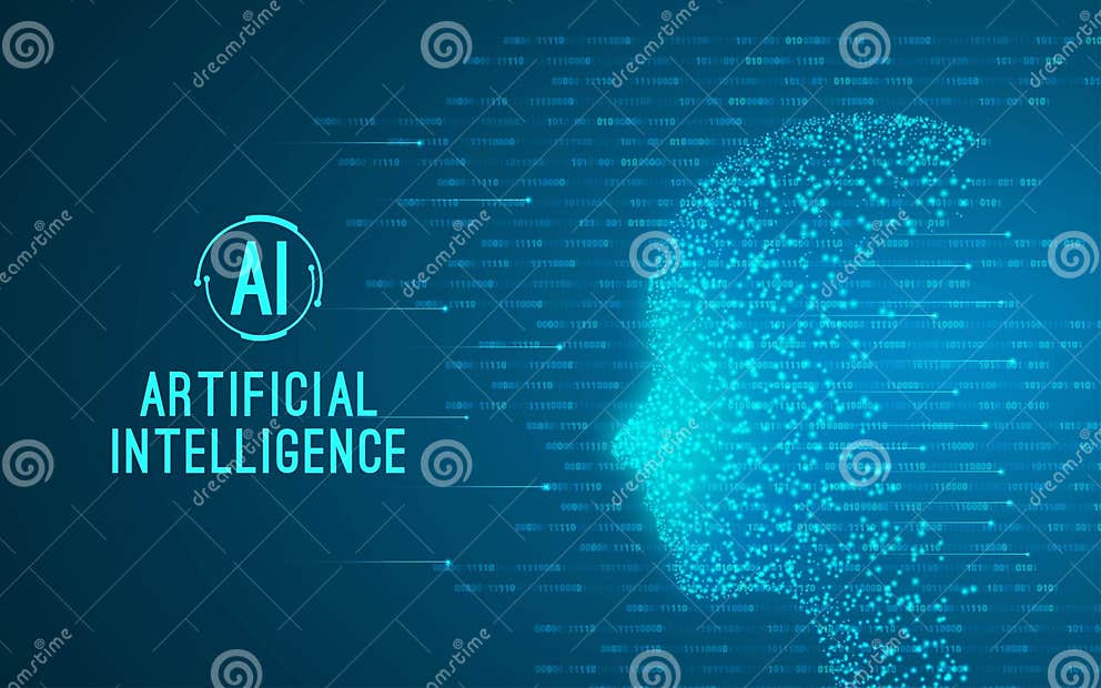 Artificial Intelligence. Human Head Outline. Technology and Engineering Concept. Vector ...