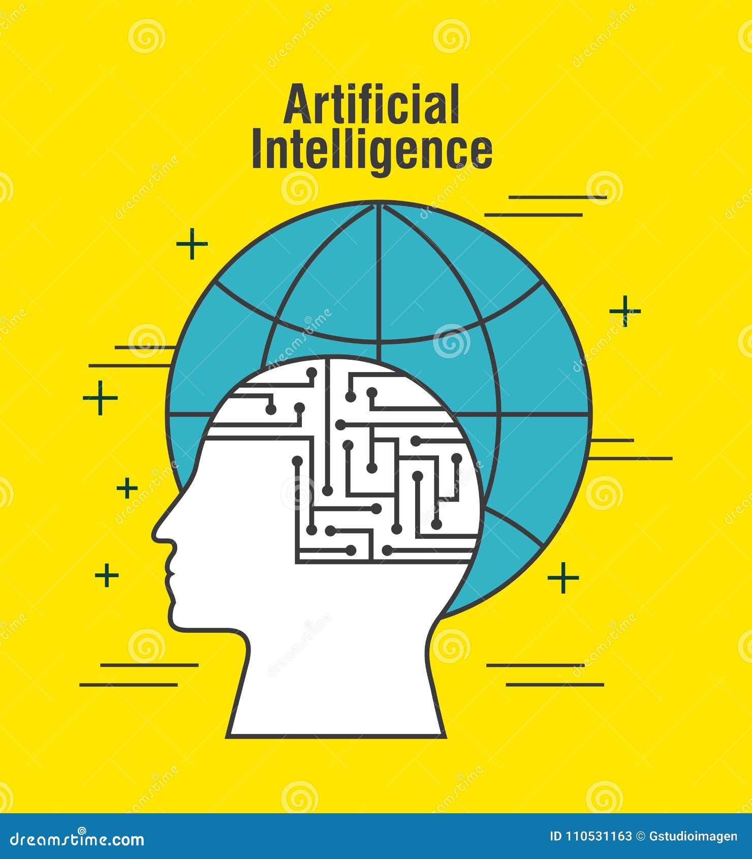 Artificial Intelligence Human Head Profile Global World Stock Vector ...