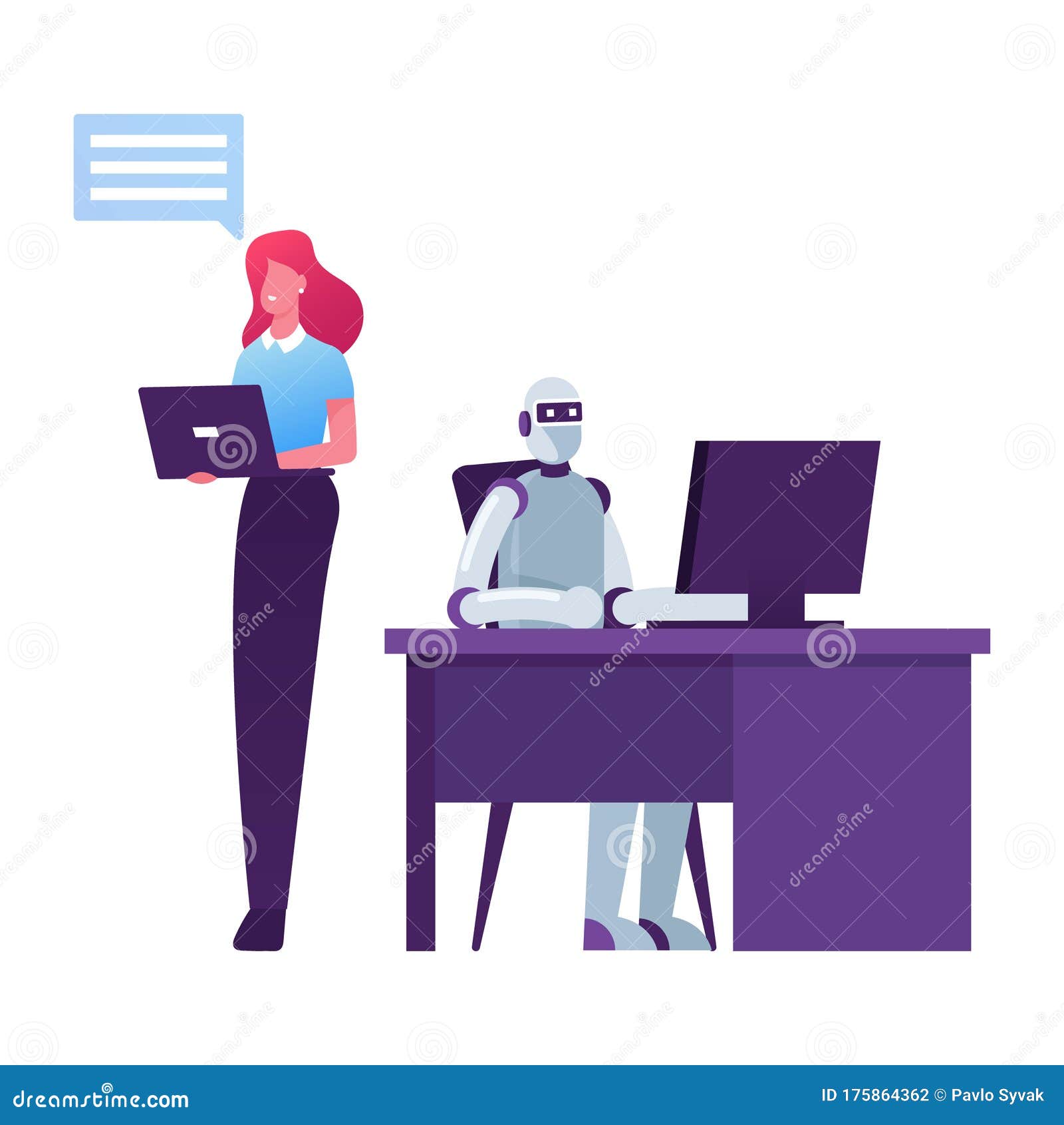 Artificial Intelligence in Human Life, Chatbot Service. Robot Sitting ...