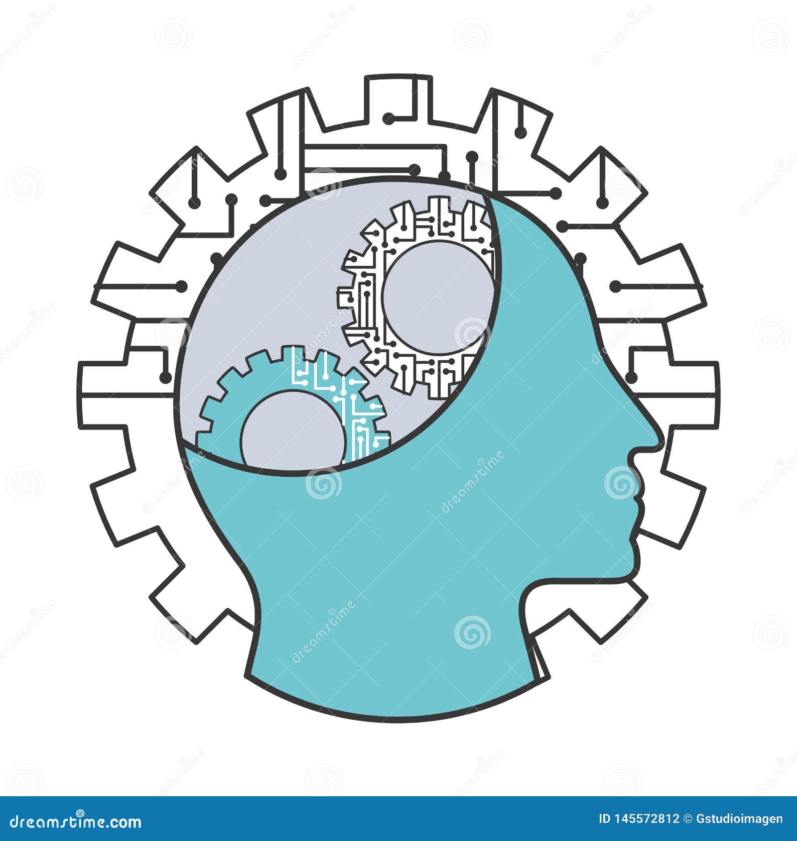 Profile Of Gear Head Brain Thinker Outline Vector Illustration ...