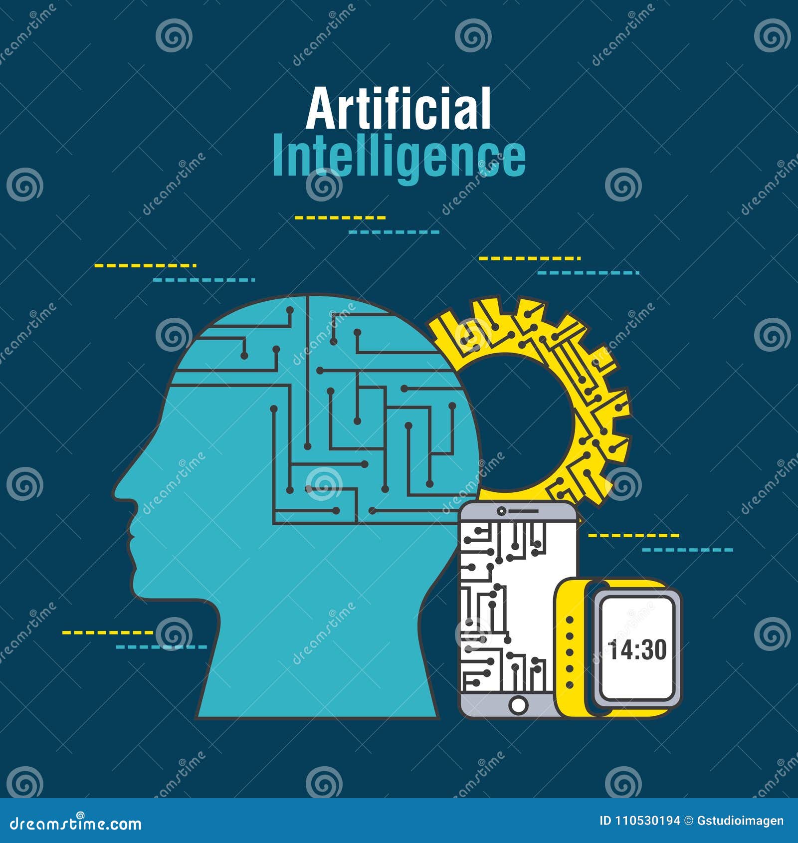 Artificial Intelligence Human Profile Mobile Gear Stock Vector ...