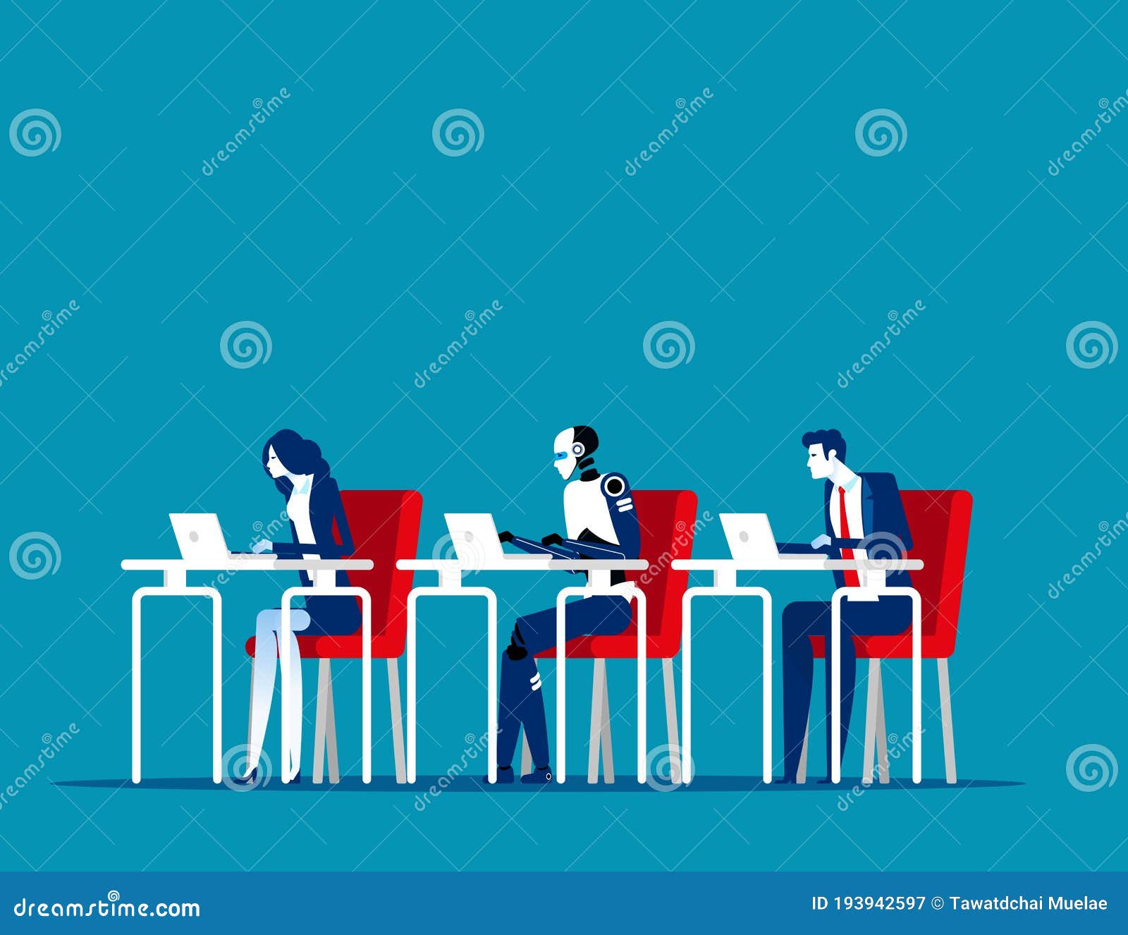 Artificial Intelligence and Human Working Together. Vector Illustration ...