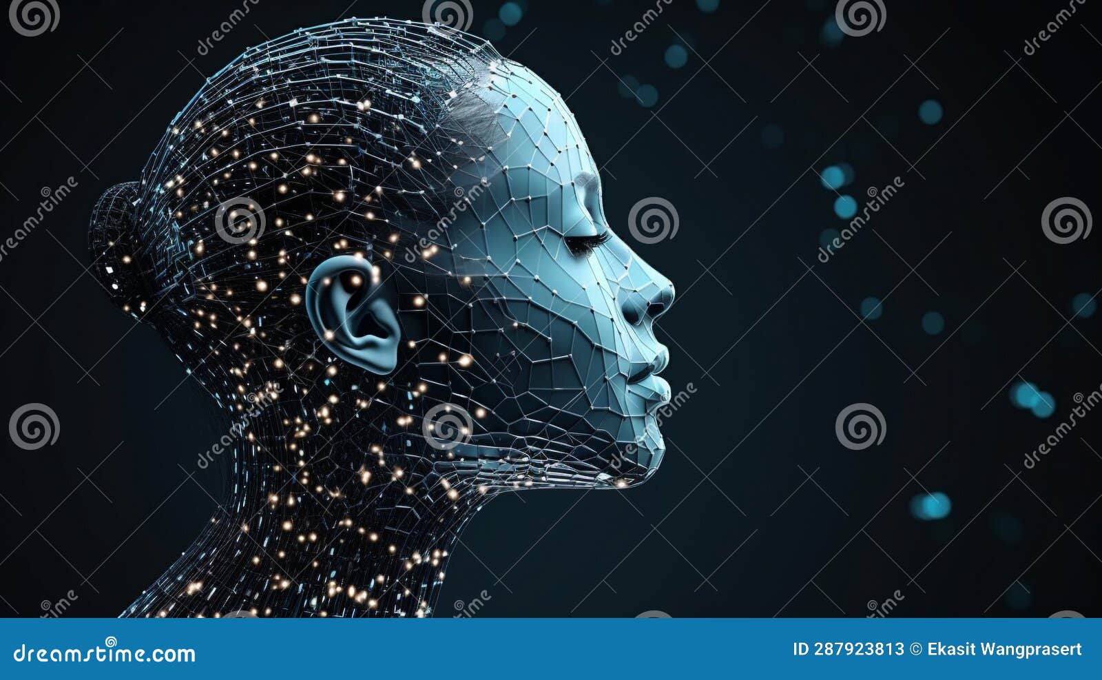 Artificial Intelligence Humanoid Head with Neural Network. AI Head with ...