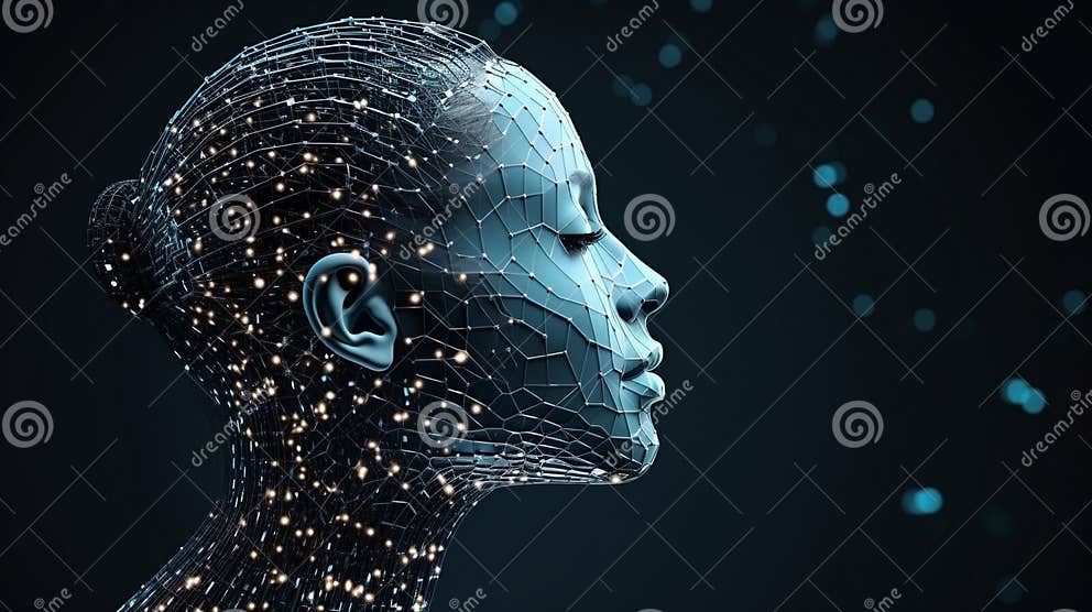 Artificial Intelligence Humanoid Head with Neural Network. AI Head with ...