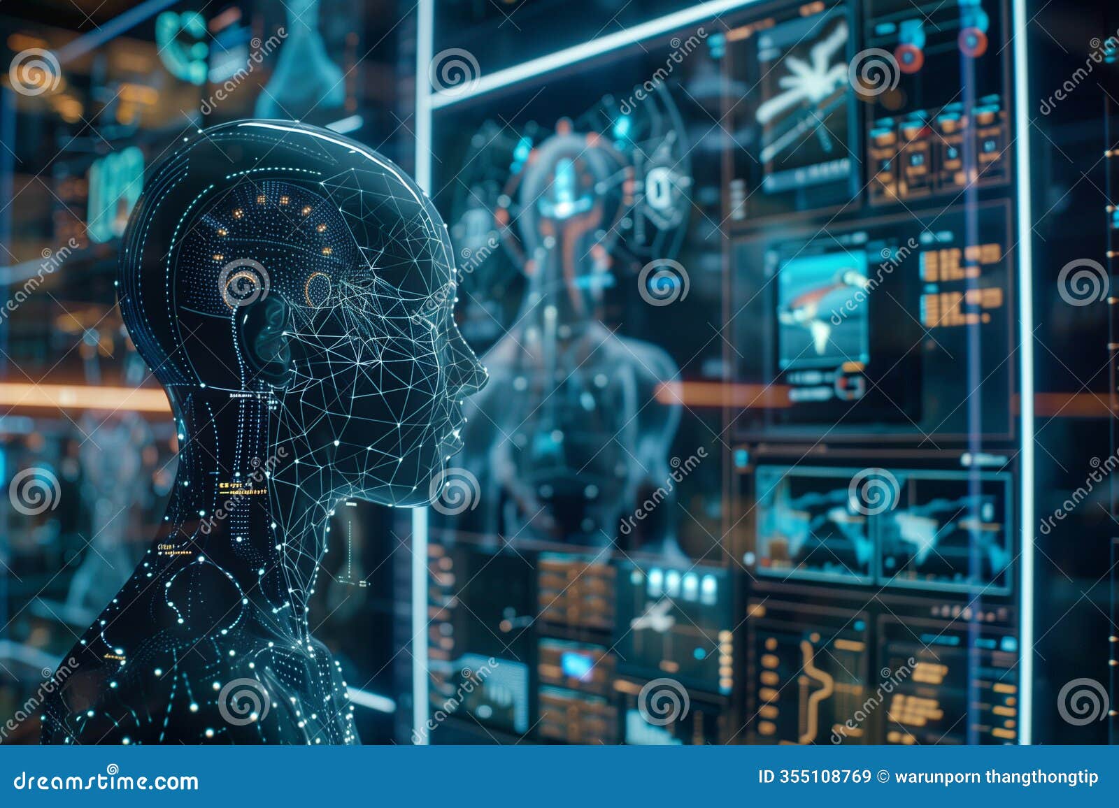 Artificial Intelligence Humanoid Model with Holographic Showcasing the ...