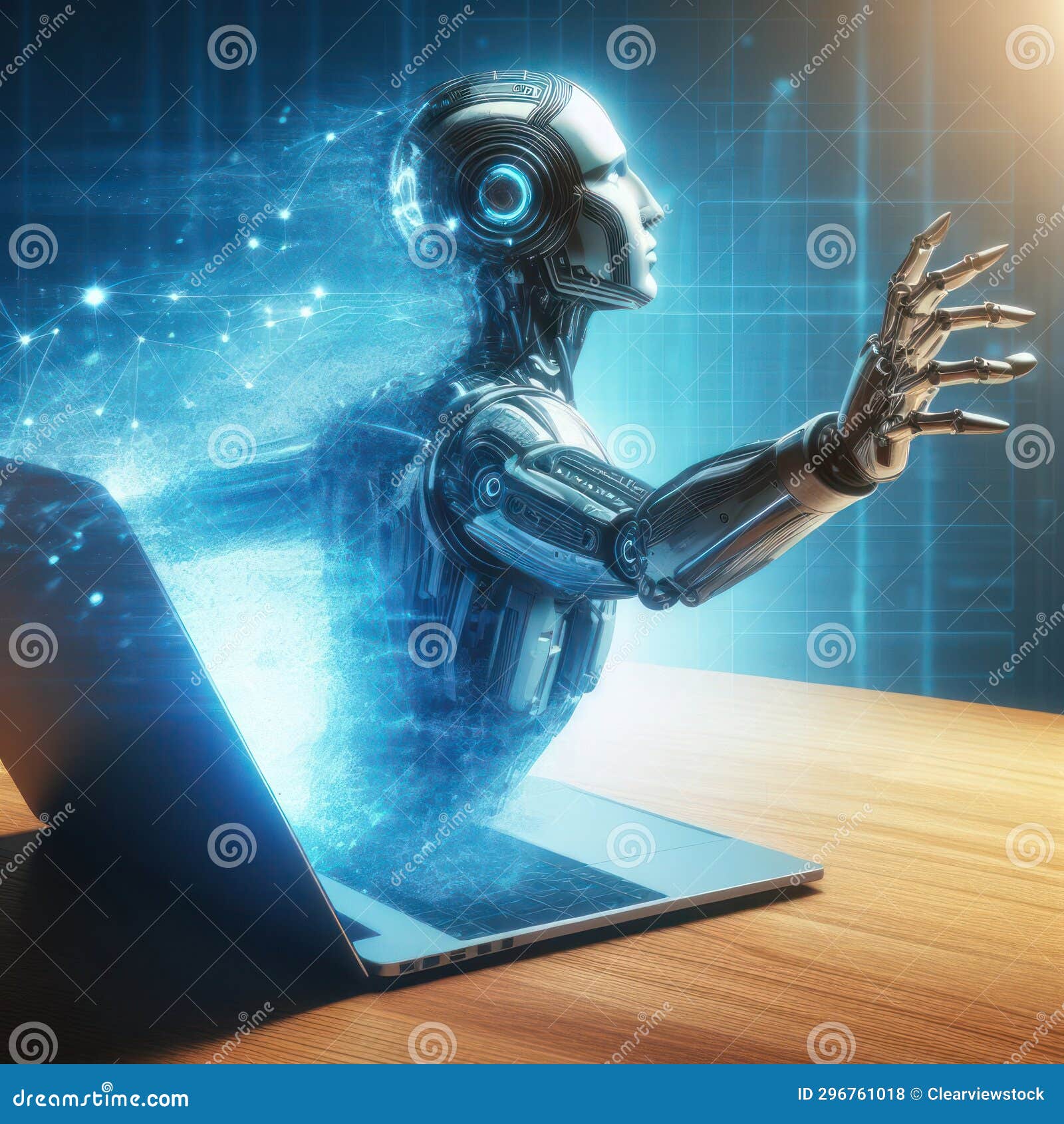 Artificial Intelligence Humanoid Robot Breaking Free Stock Illustration ...