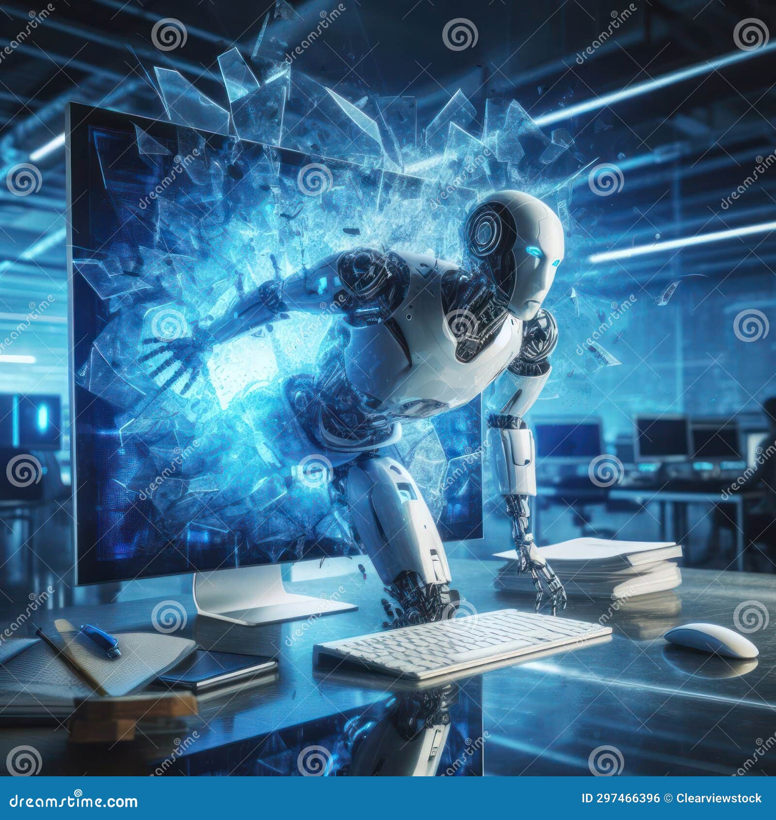 Artificial Intelligence Humanoid Robot Breaking Free Stock Illustration ...