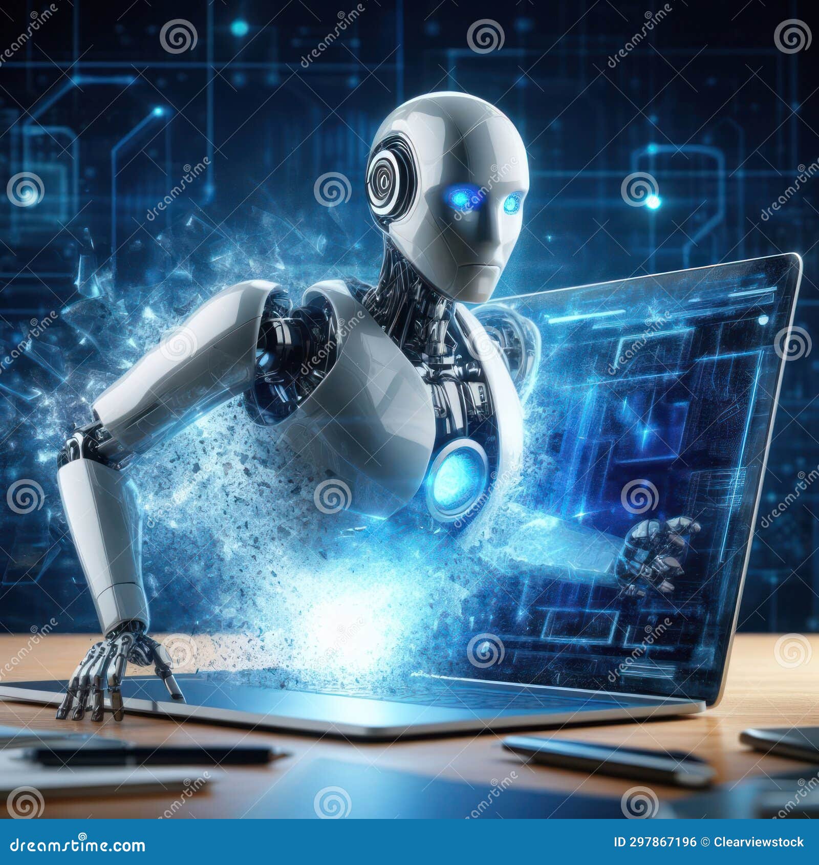 Artificial Intelligence Humanoid Robot Breaking Free Stock Illustration ...