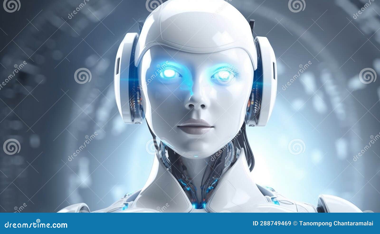 Artificial Intelligence Humanoid Robot with Headphone As an Assistance and Call Operator on ...