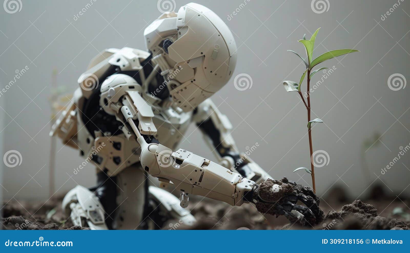 Artificial Intelligence Humanoid Robot Planting Seeds, Symbolizing the ...