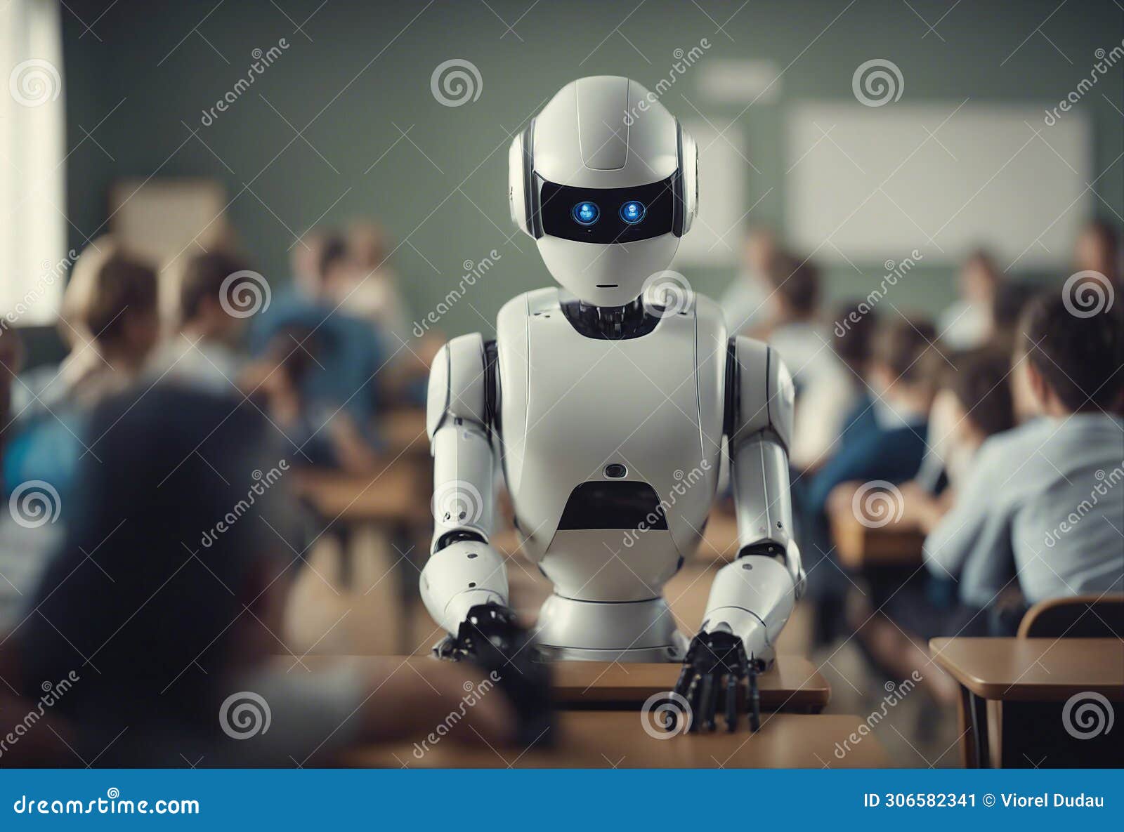 Artificial Intelligence Humanoid Robot Teacher in Class at School Stock ...
