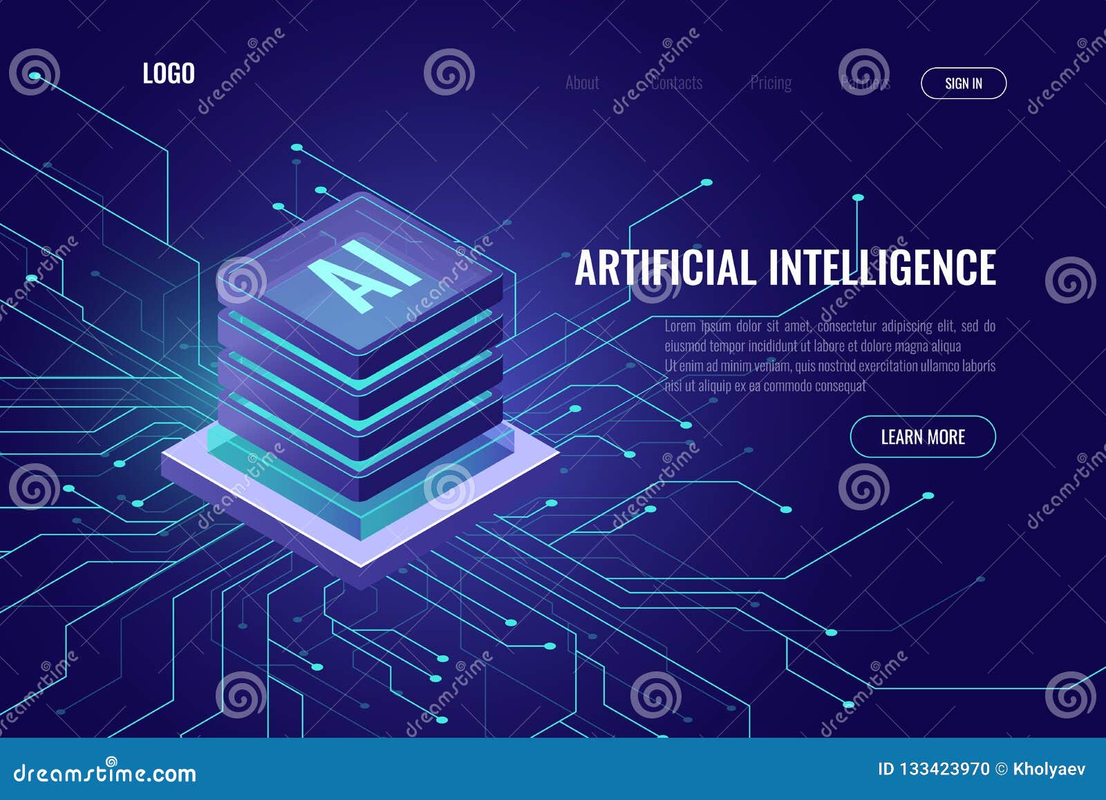 Artificial Intelligence Icon Ai Isometric Cloud Computing Concept