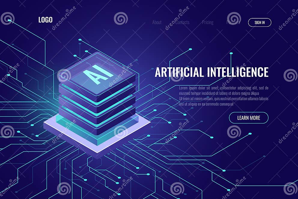 Artificial Intelligence Icon AI, Isometric Cloud Computing Concept, Data Mining, Isometric ...